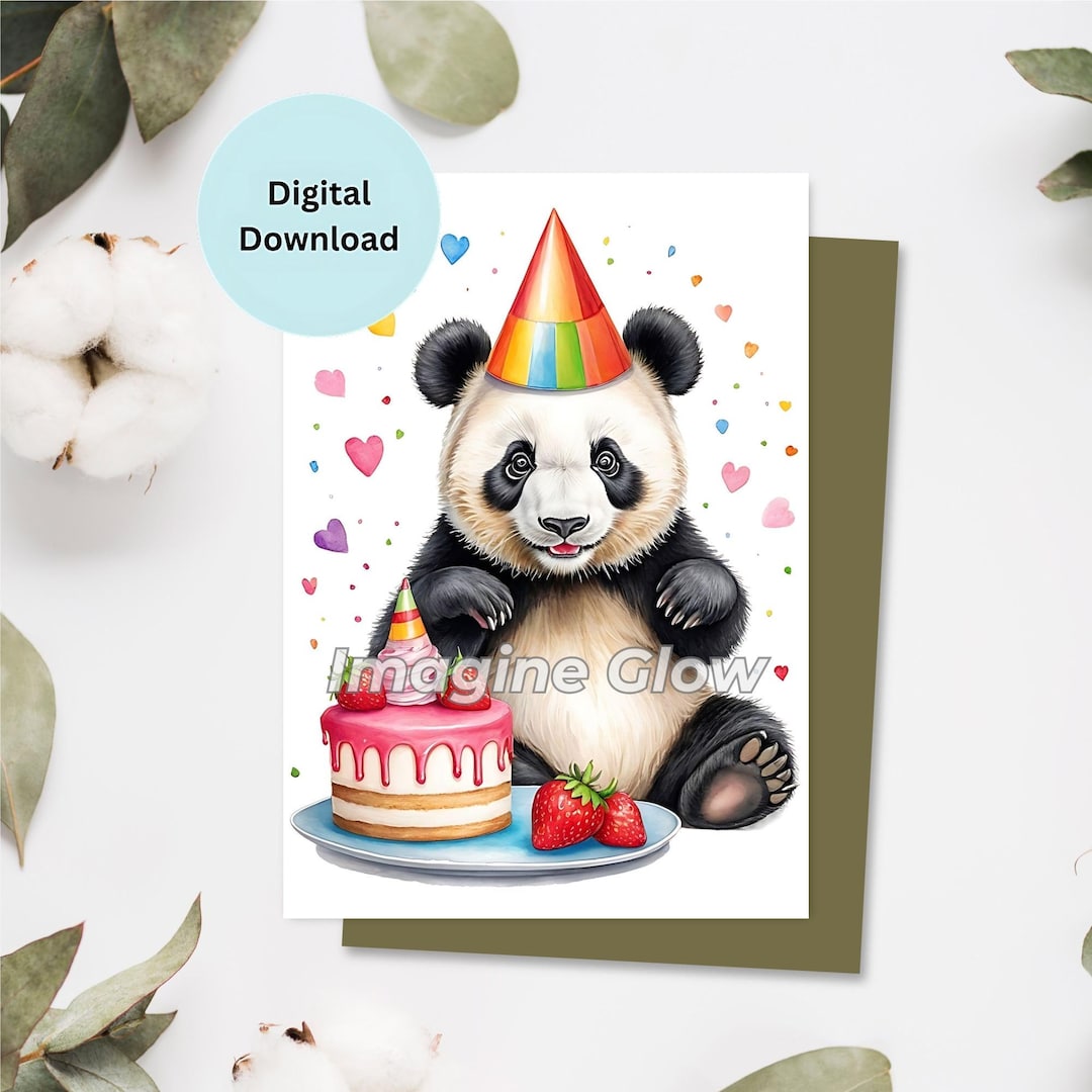 Panda Birthday Card Happy Birthday Card Party Animal Greeting Card ...