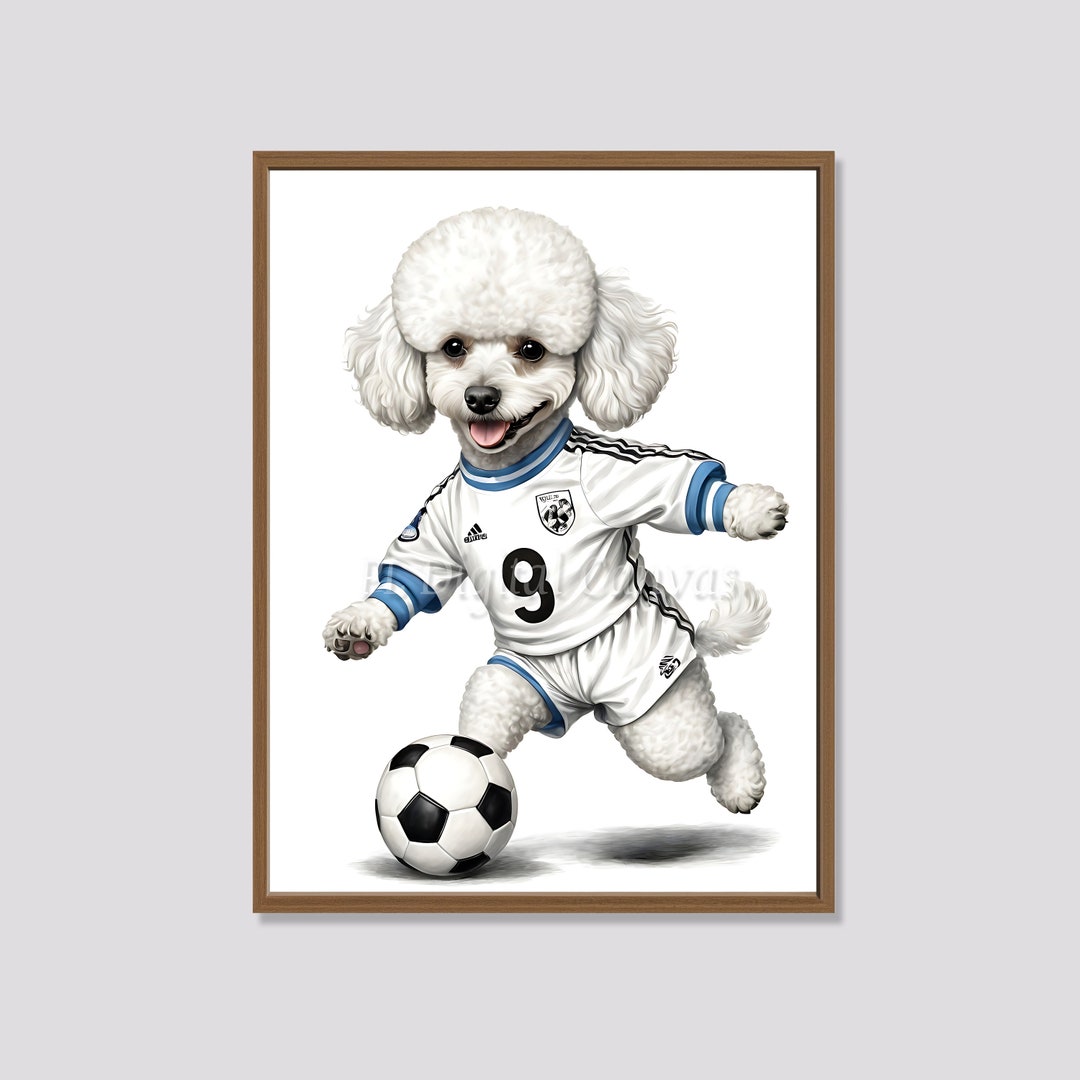 Poodle Playing Football Soccer Art Funny Dog Artwork Printable Wall Art ...