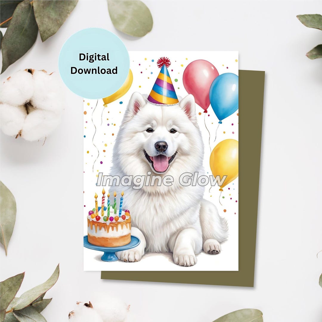 Samoyed Dog Birthday Card | Happy Birthday Card | Party | Greeting Card ...