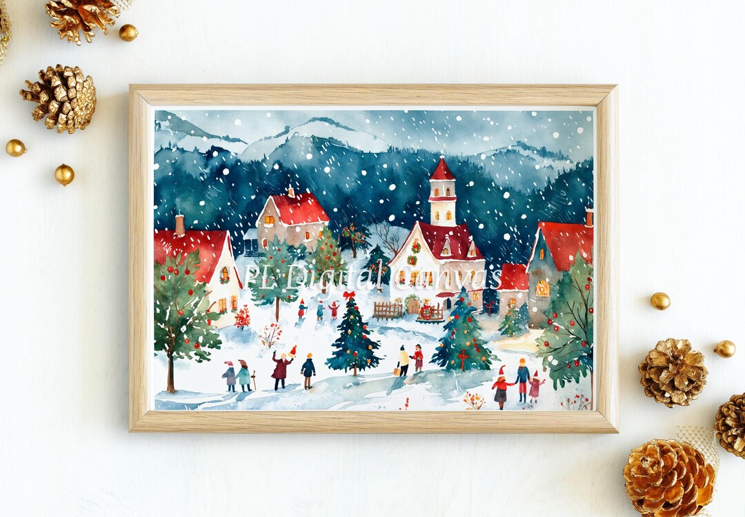 Colorful Christmas Village Digital Art - Whimsical Holiday Scene Print ...