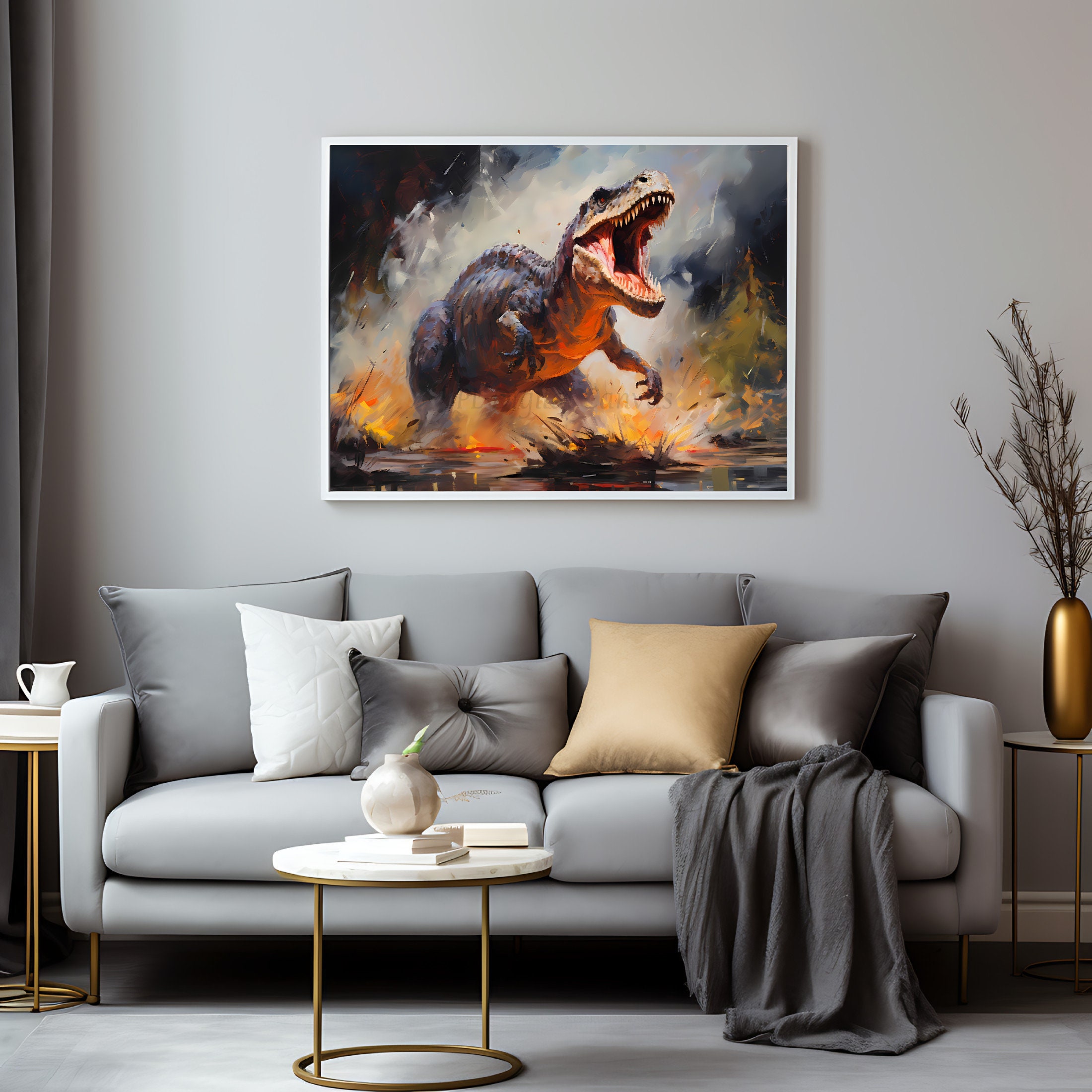 Tyrannosaurus Rex Painting, Dinosaur Printable Art, Oil Painting, Wall ...