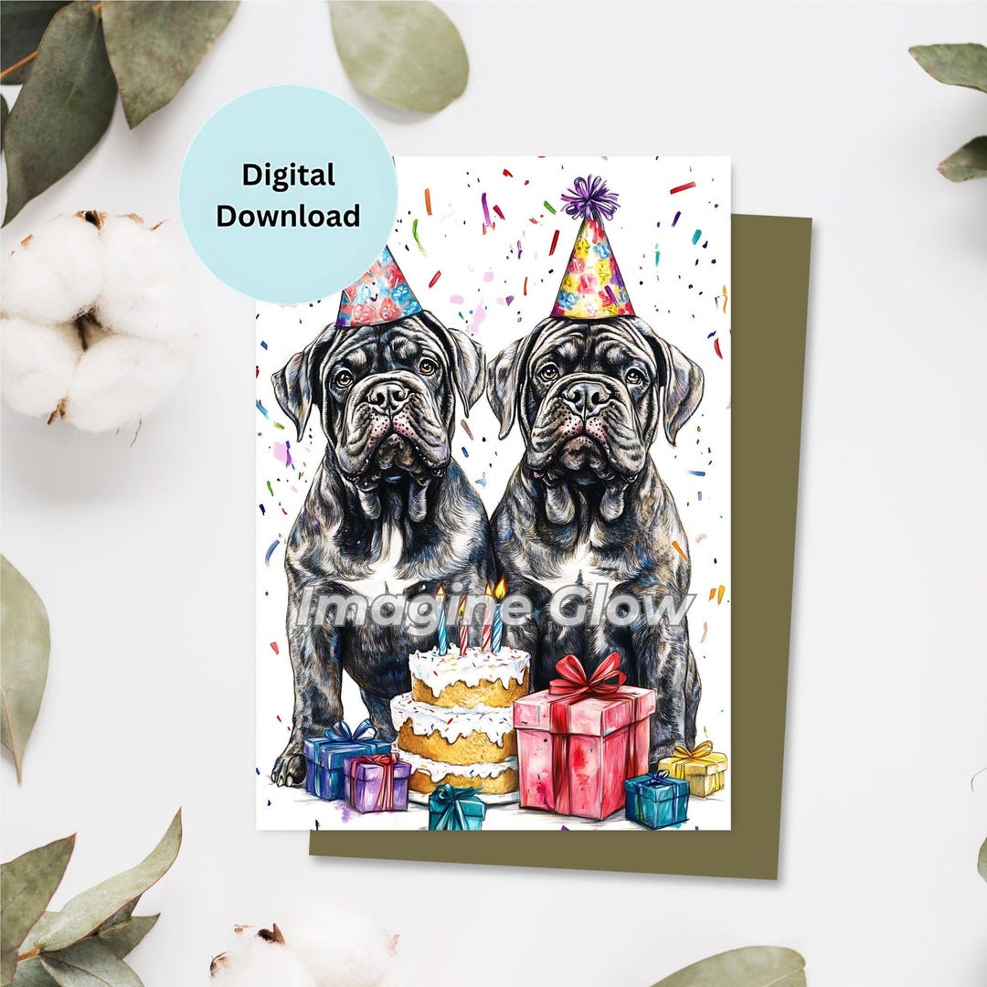Mastiff Dog Birthday Card - Happy Birthday Card - Party Celebration ...