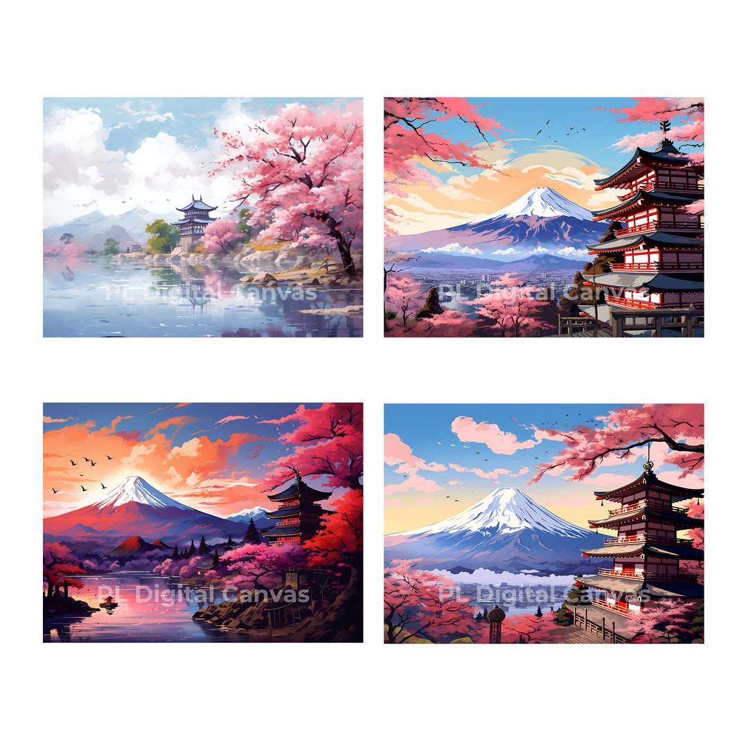 Japanese Landscape Art | Mt Fuji Clipart | Cherry Blossom | Japanese ...