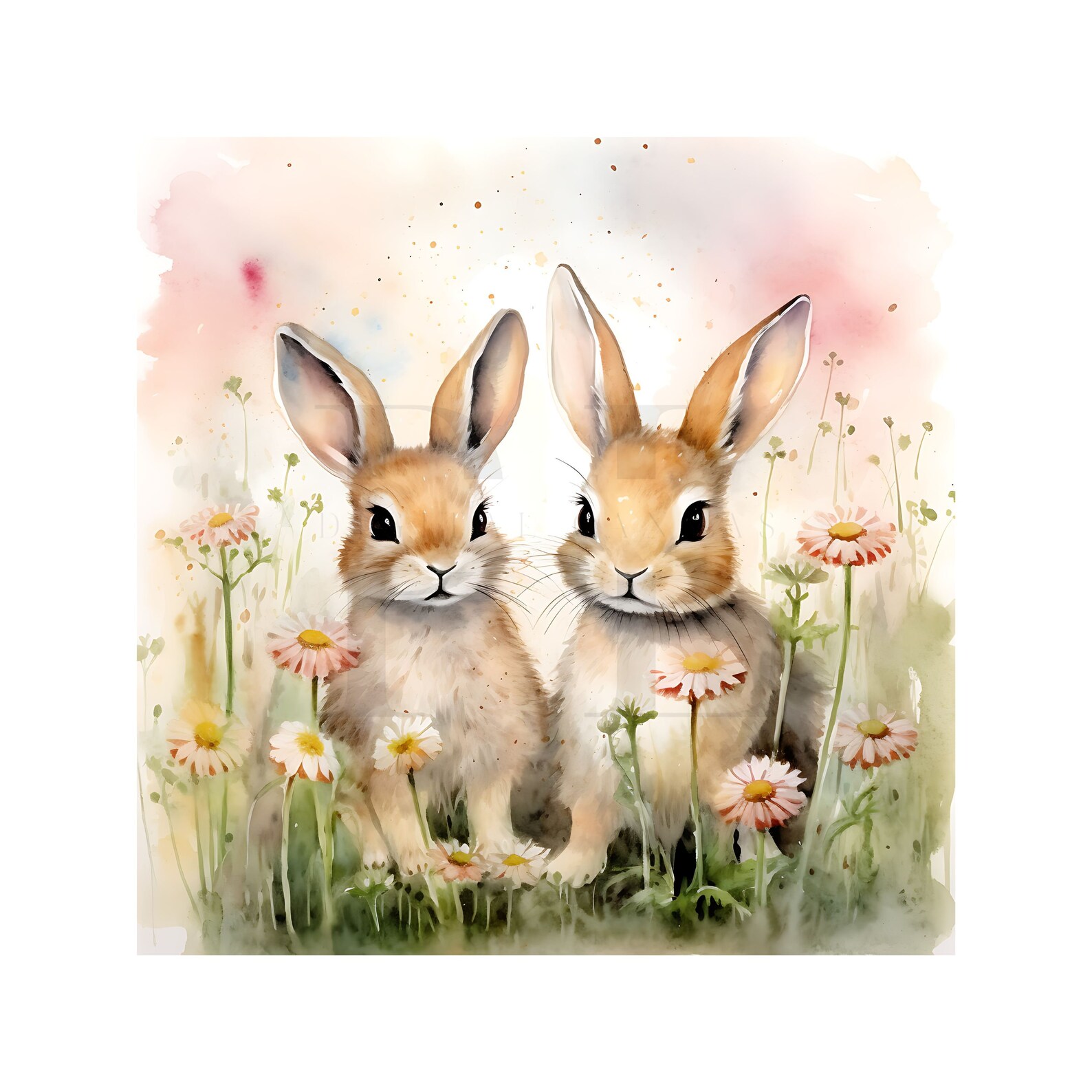 Cute Easter Bunny Clipart Easter Rabbits Pairs Floral Printable Art ...