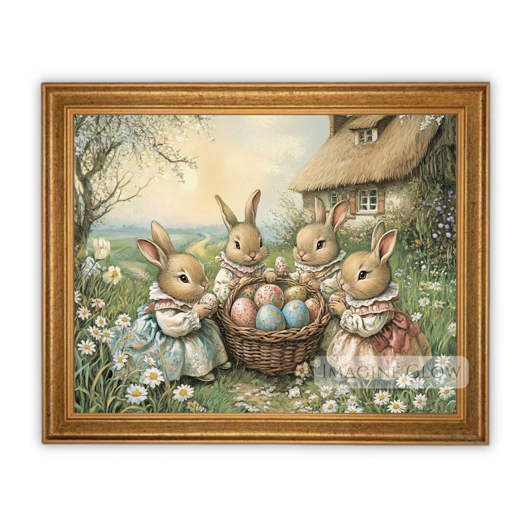 Victorian Rabbits in a Spring Meadow Print Rabbit Wall Art Classroom ...