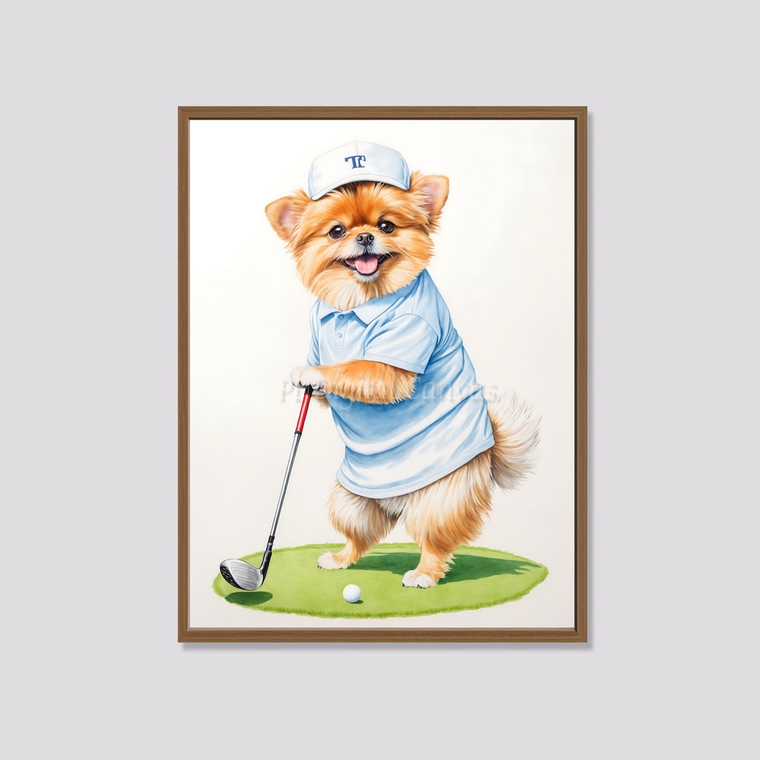 Pomeranian Playing Golf Print - Golf Art - Funny Dog Artwork ...