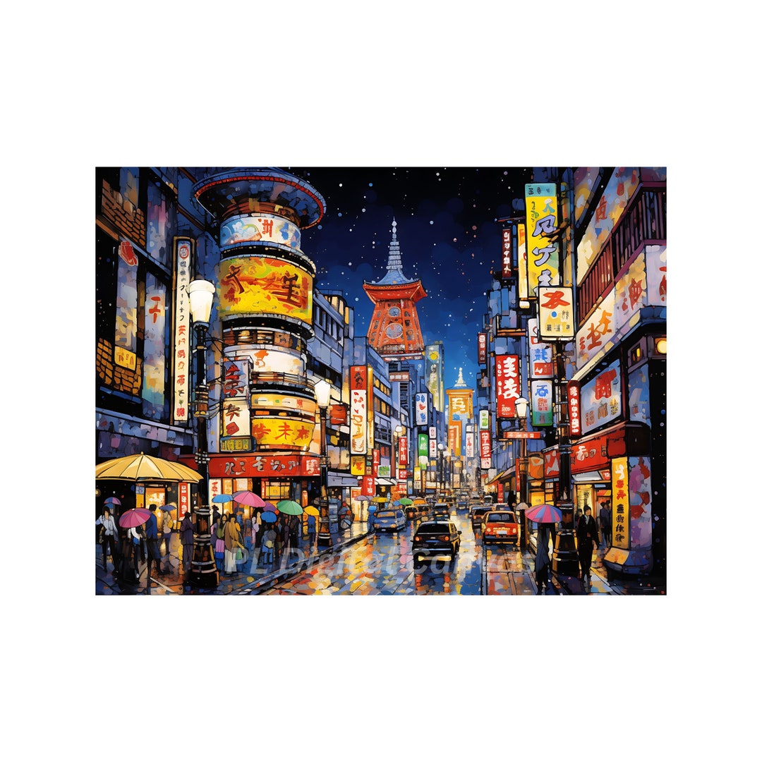 Japan Night View | Tokyo Street | Japanese Painting | Printable Art ...