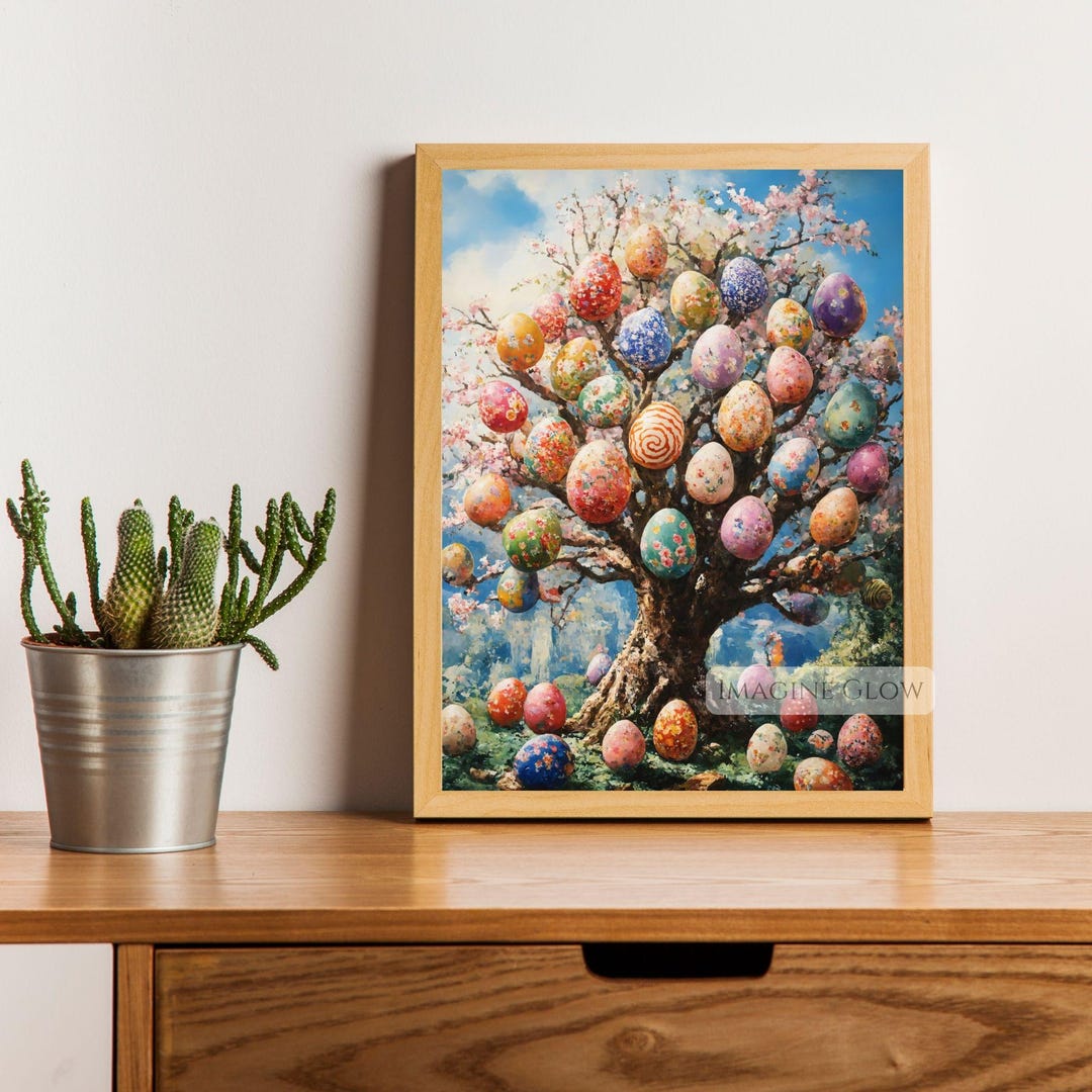 Easter Egg Tree Art Print Egg Hunt Poster Whimsical Easter Wall Art ...