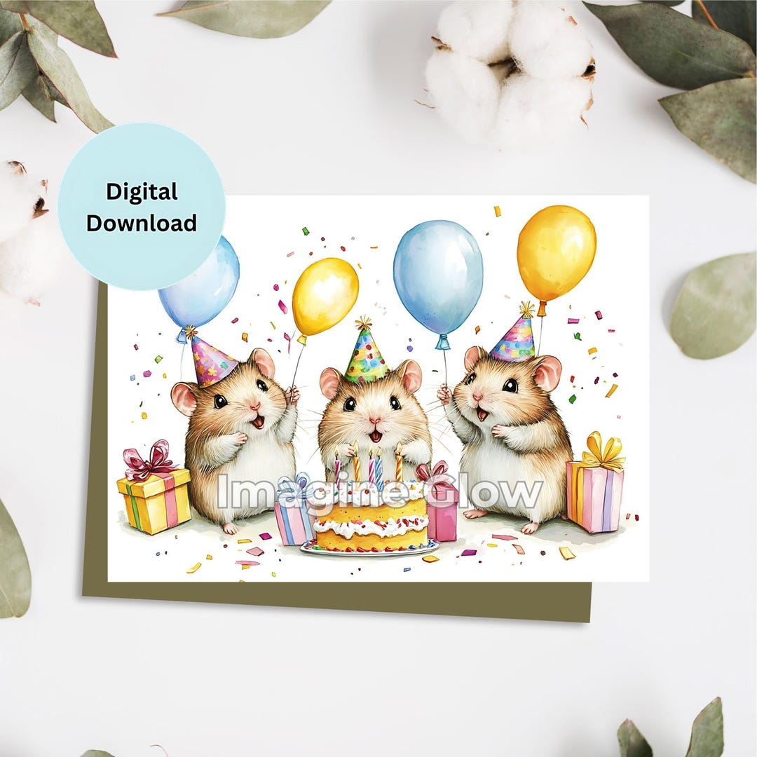 Hamsters Birthday Card - Printable Card - Party - Greeting Card ...