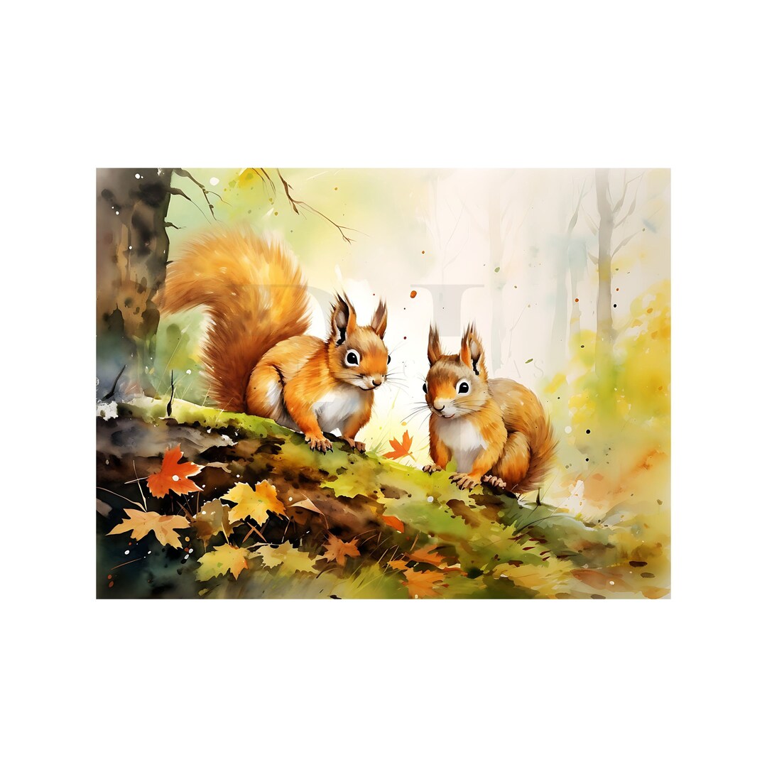 Squirrels Art Print Watercolor Squirrel Printable Art Nursery Wall Art Instant Download ...