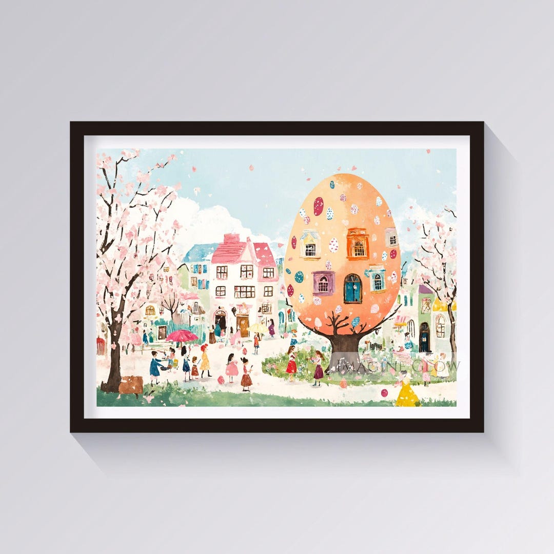 Easter Town Art Print Magical Easter Poster Whimsical Easter Wall Art ...