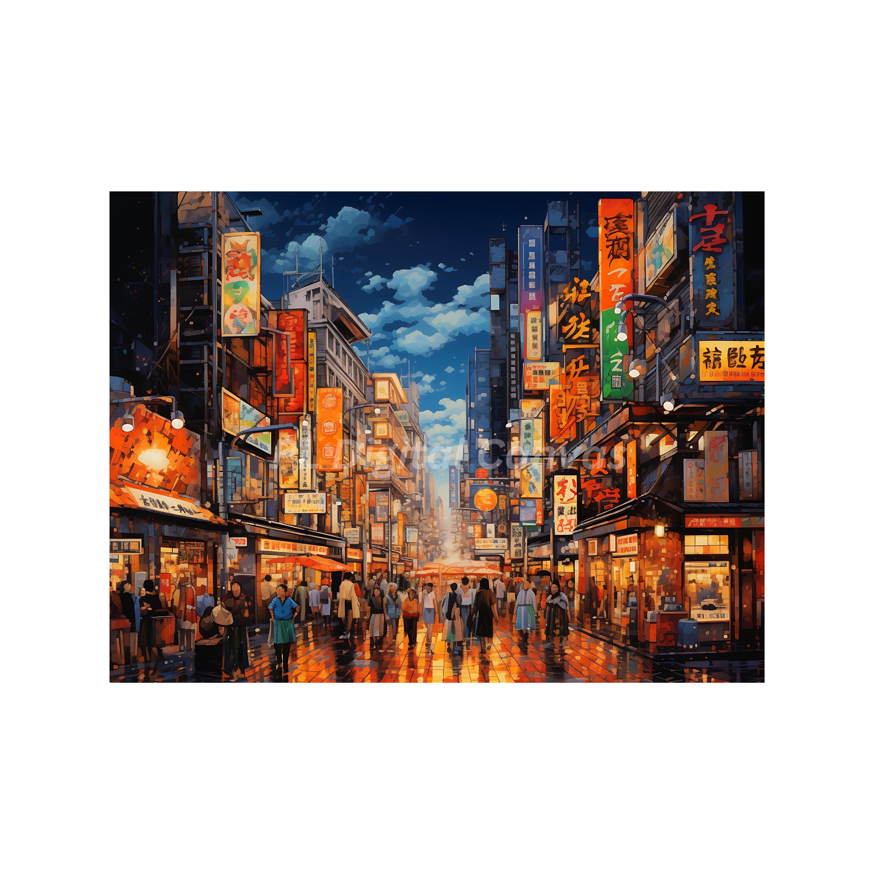 Japan Night View Tokyo Street Japanese Painting Printable Art Instant ...