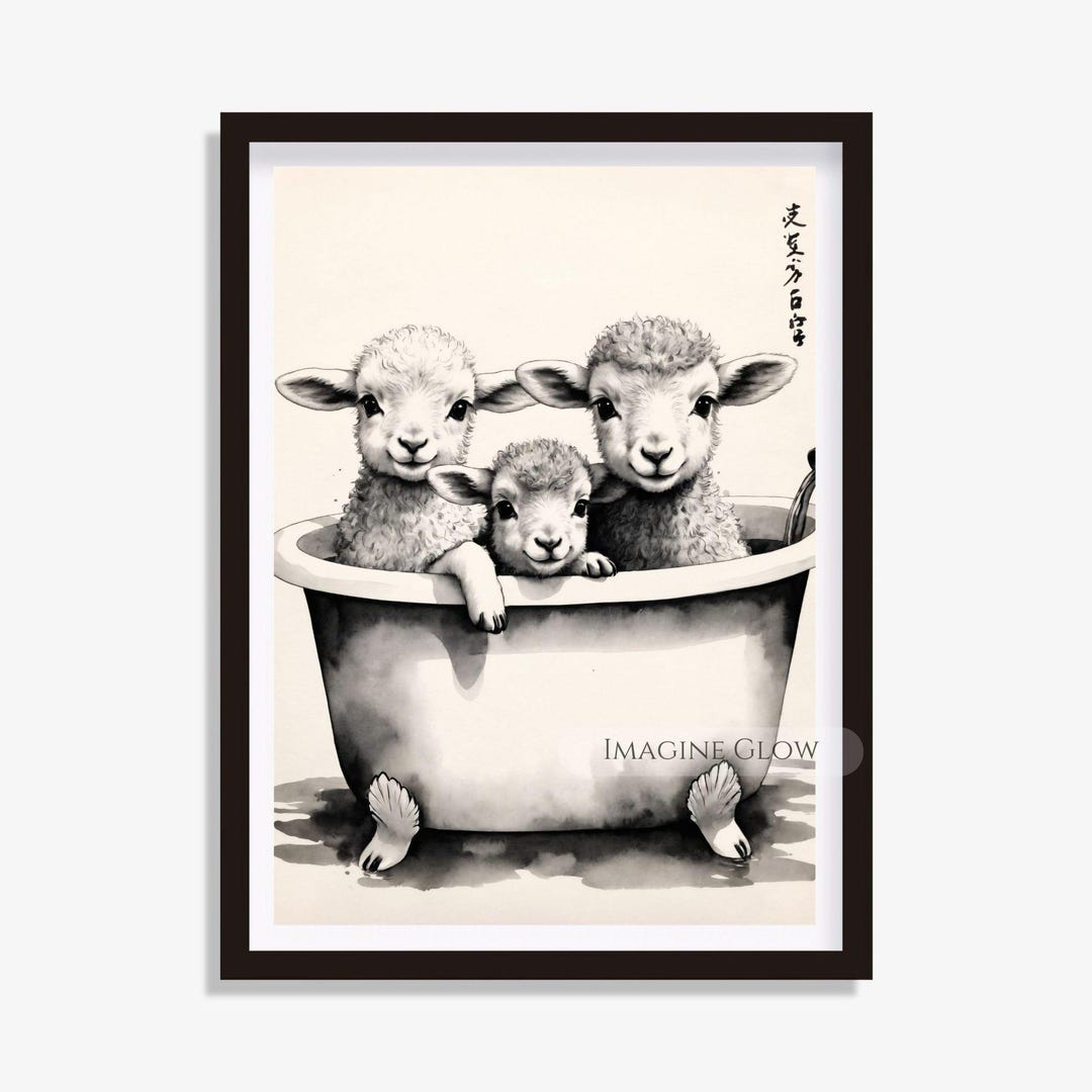 Lamb Family Bath Print: Rustic Farmhouse Bathroom Art (digital Download ...