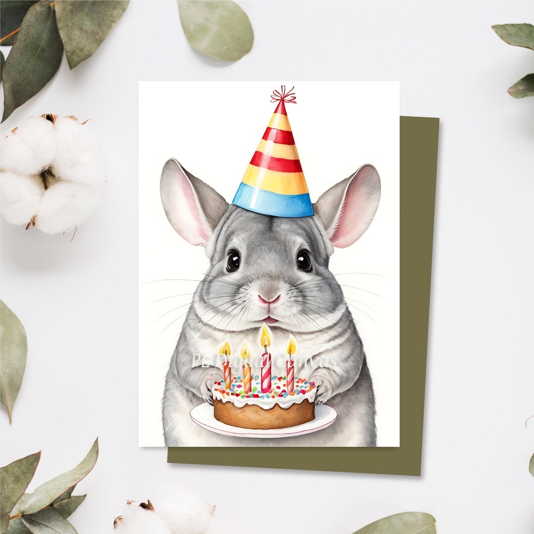 Chinchilla Birthday Card: Party Animal With Cake (digital Download) - Etsy