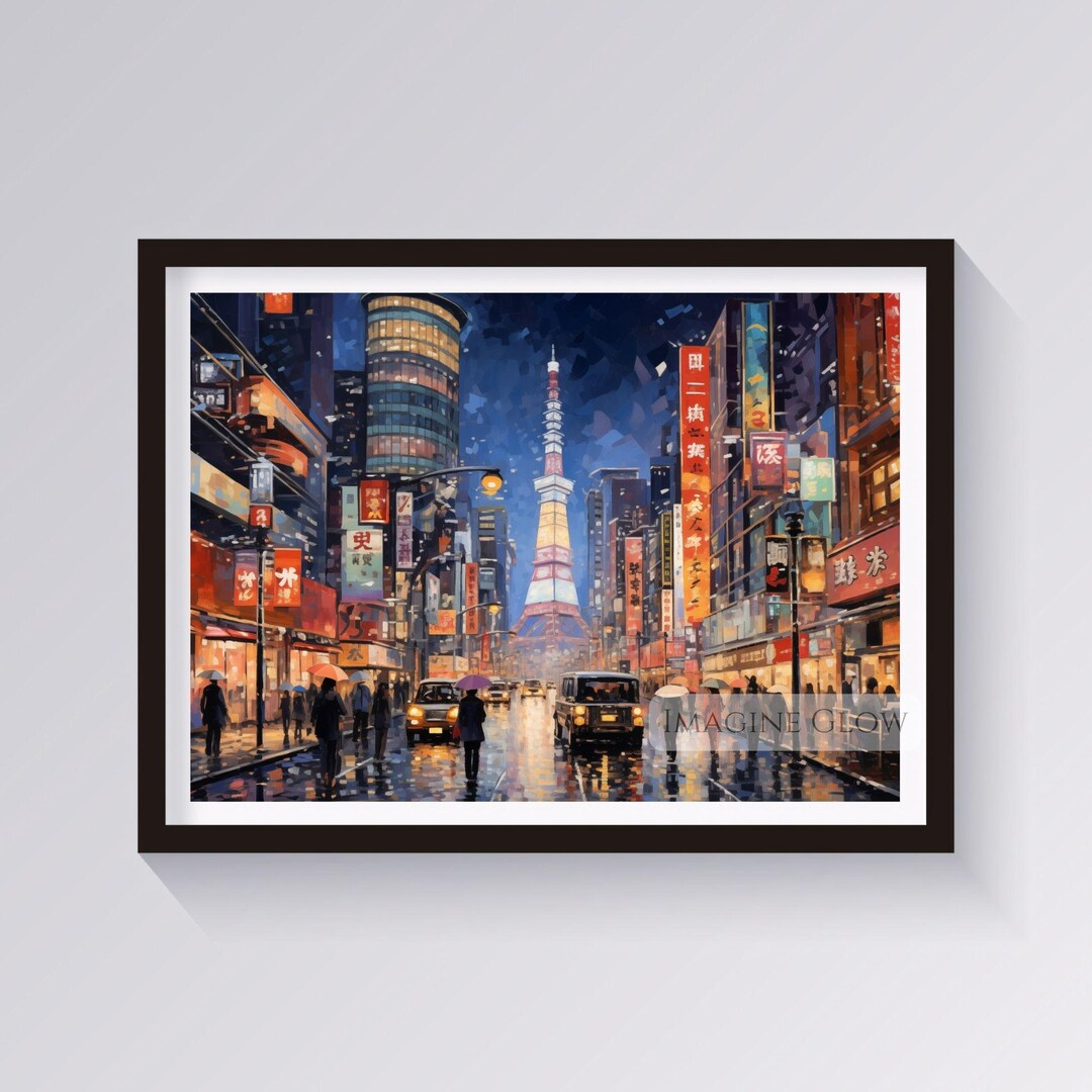 Japan Night View Wall Art Cityscape Print Japanese Skyline Modern Home ...