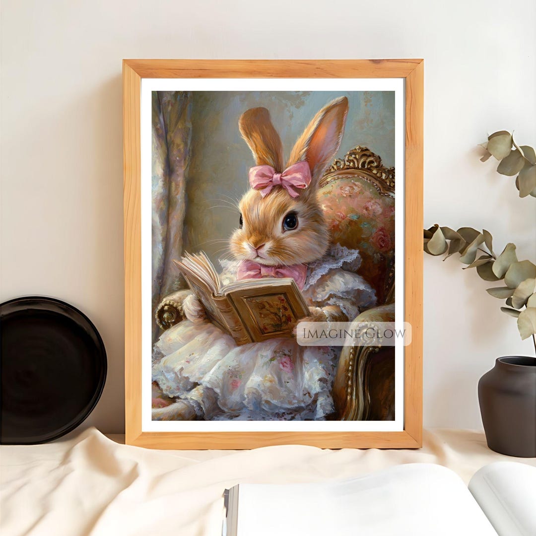 Bunny Reading Wall Art Reading Nook Wall Decor Vintage Bunny Print ...