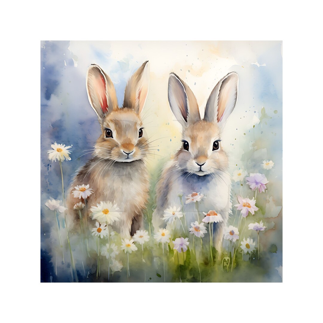 Cute Easter Bunny Clipart Easter Rabbits Pairs Floral Printable Art ...