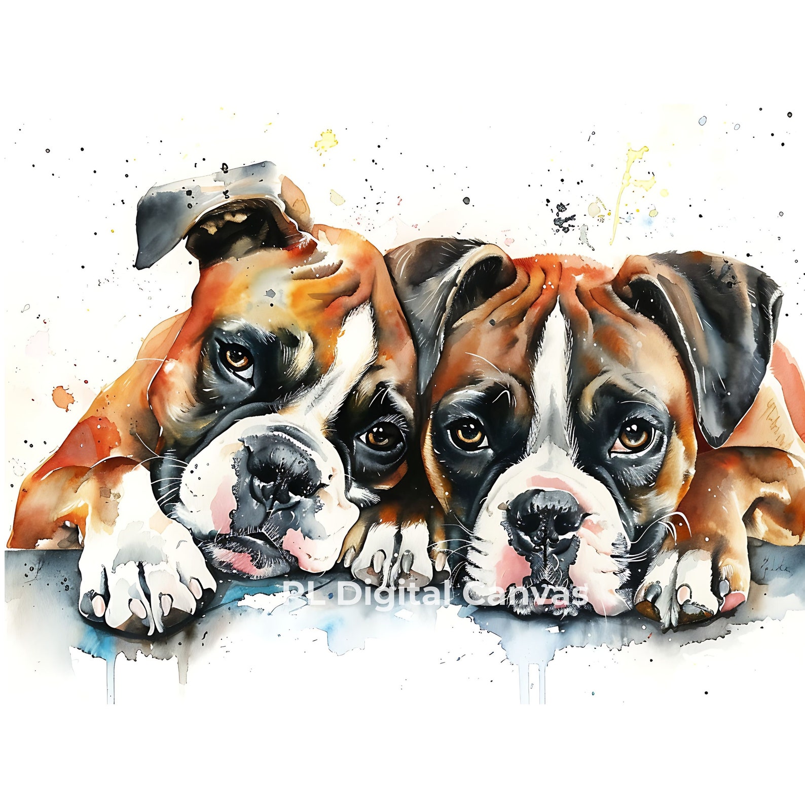 Boxer Dogs Two Boxers Painting Scrapbooking Dog Nursery Art Families of ...