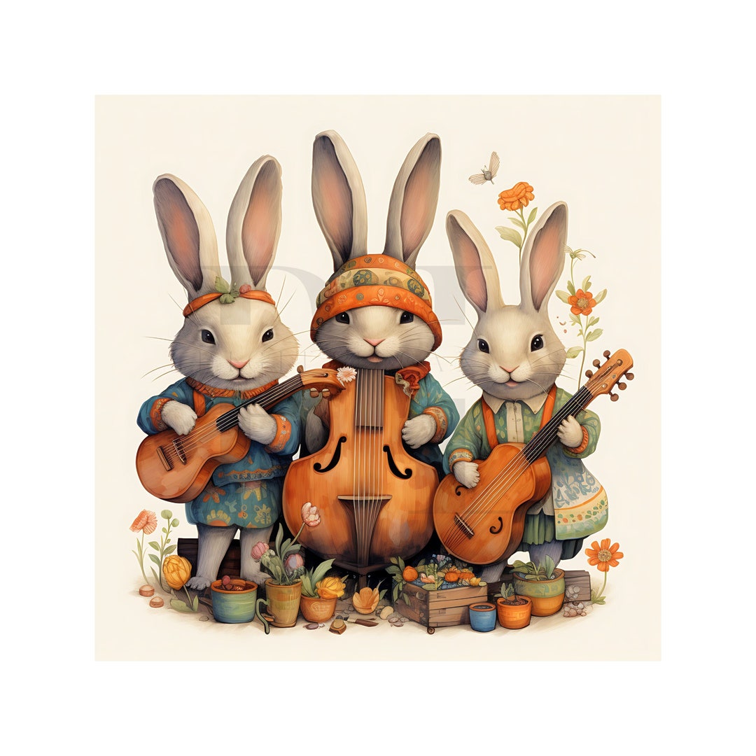 Cute & Funny Bunny Playing Guitar Easter Card Making Rabbit Clipart ...