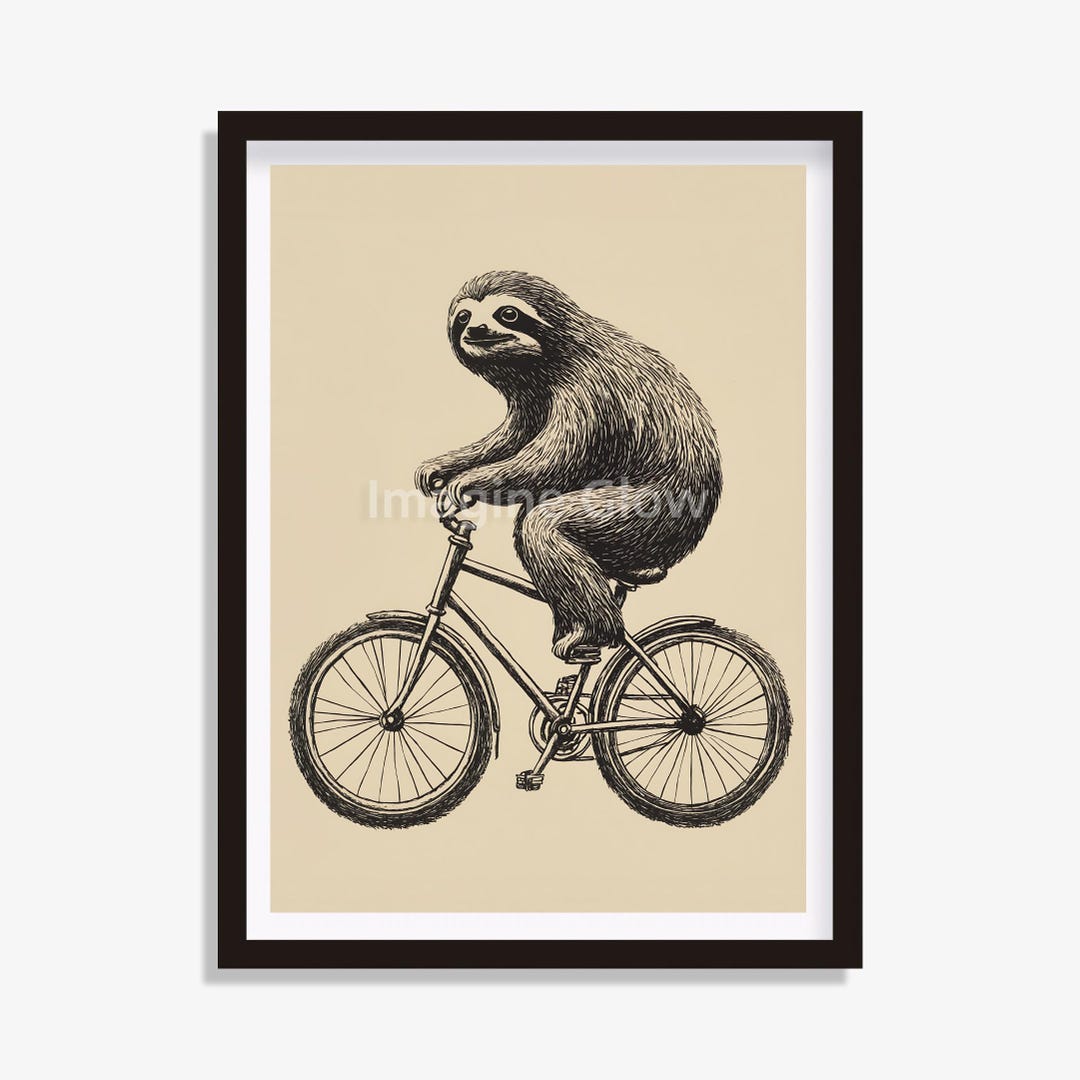 Sloth on Bike Print, Cycling, Bicycle Wall Art, Printable Art, Sport ...
