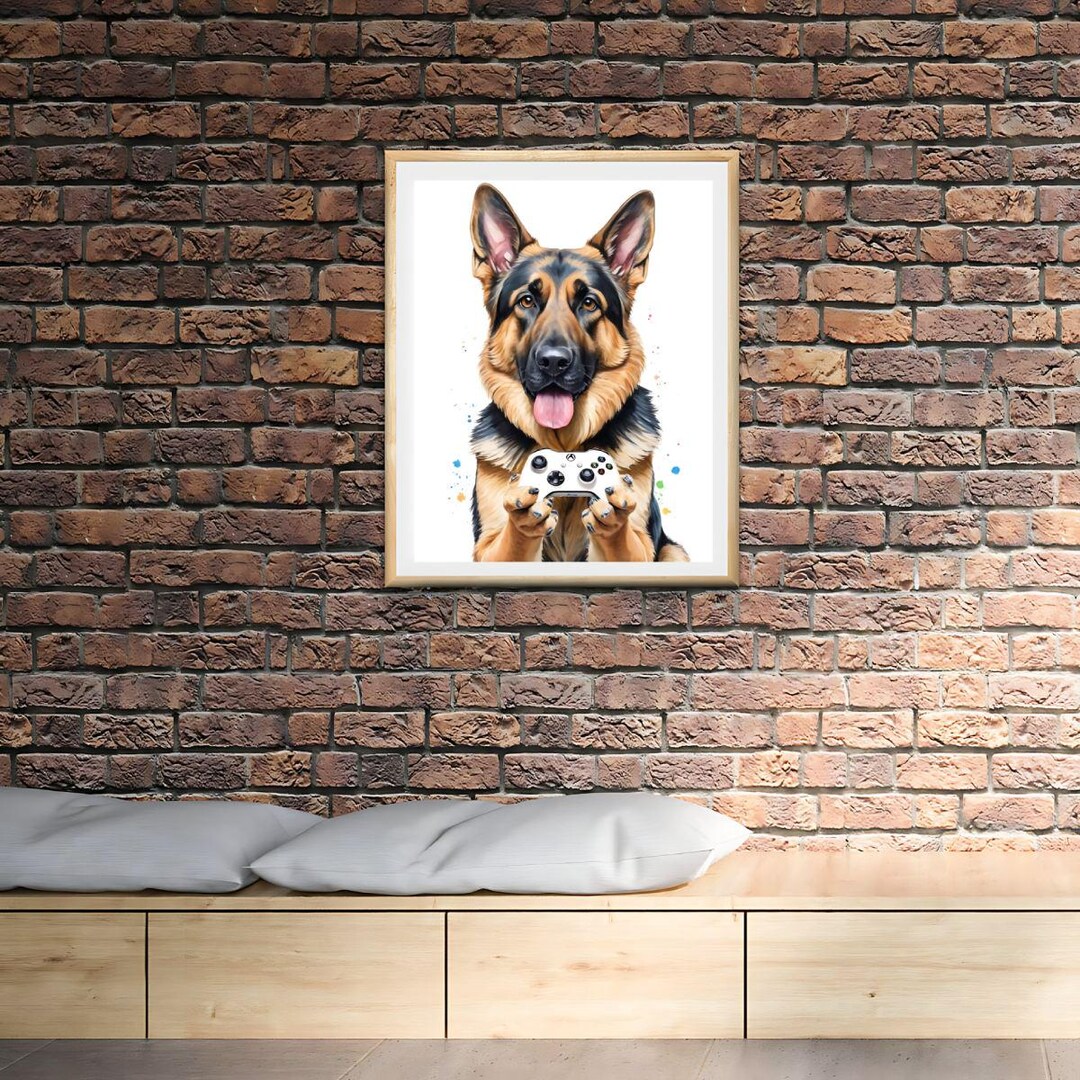 German Shepherd Gaming Wall Art Video Game Art Print Funny Dog Gamer ...