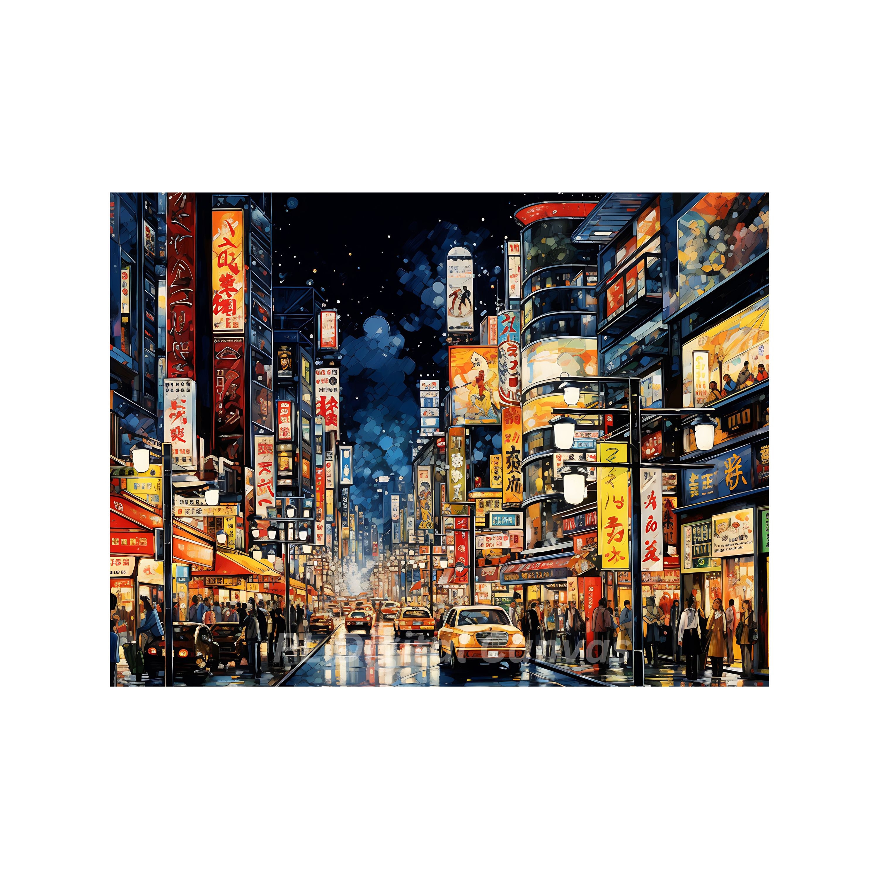 Japan Night View Tokyo Street Japanese Painting Printable Art Instant ...
