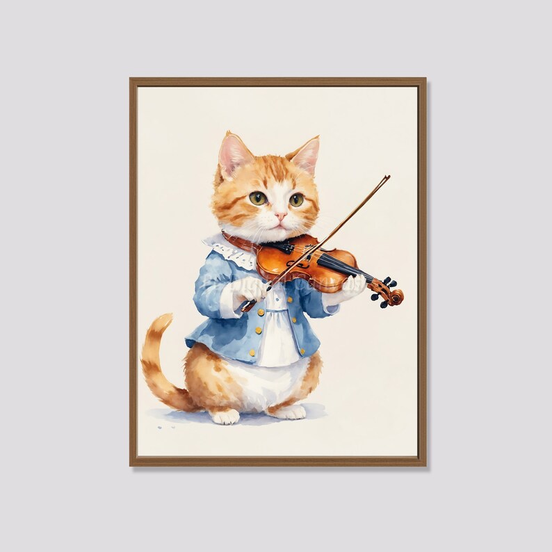 Violin Artwork, Cat Playing Violin, Music Room Wall Art, Music Studio ...