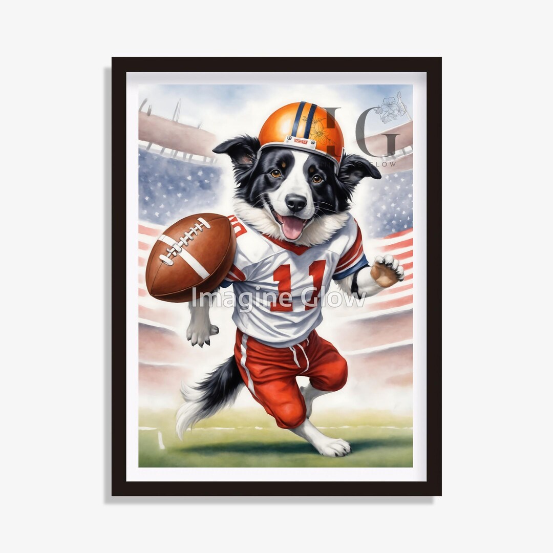 Football Print - Border Collie Football Poster - Funny Dog Costume ...