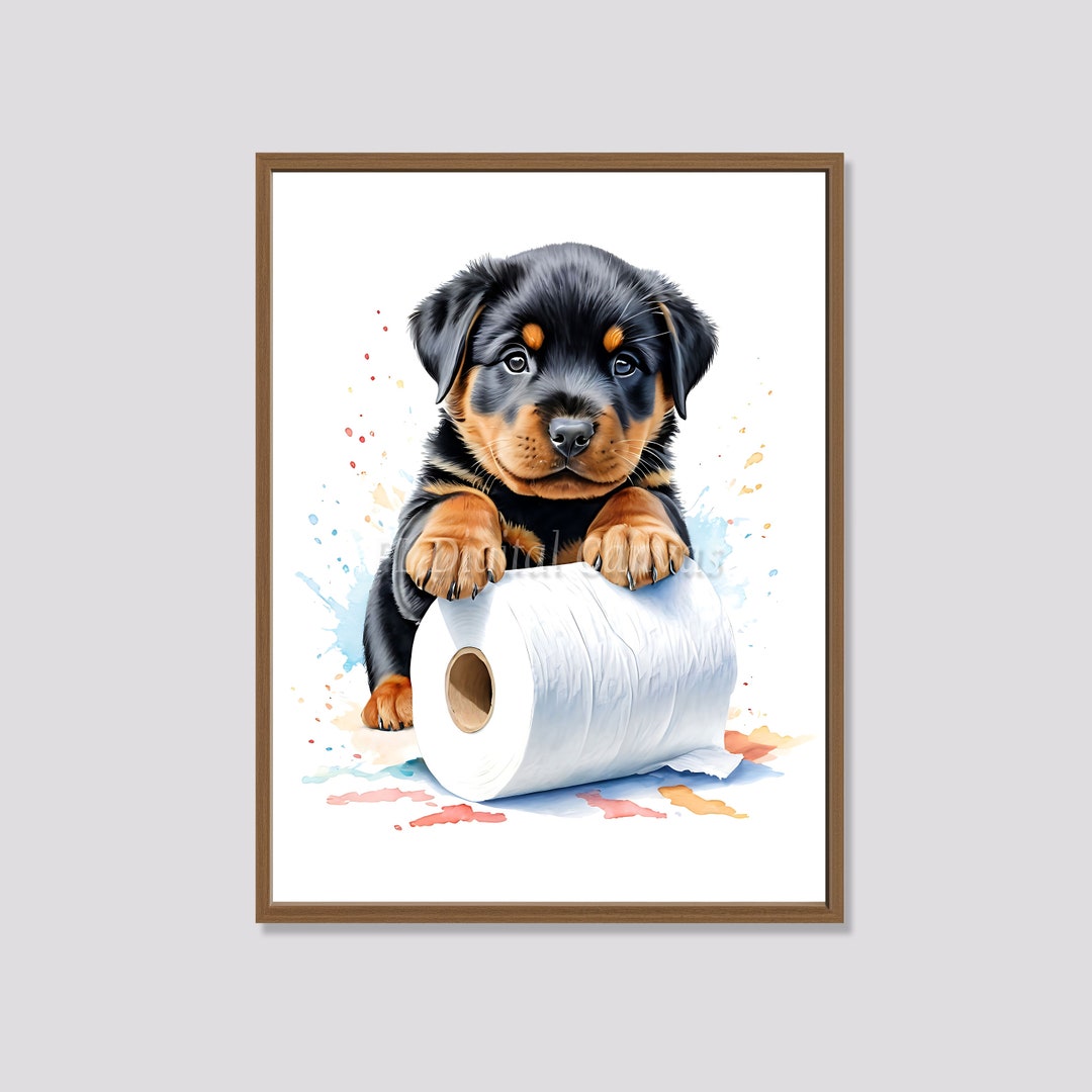 Rottweiler Puppy in Toilet Artwork Kid Bathroom Wall Decor Printable ...