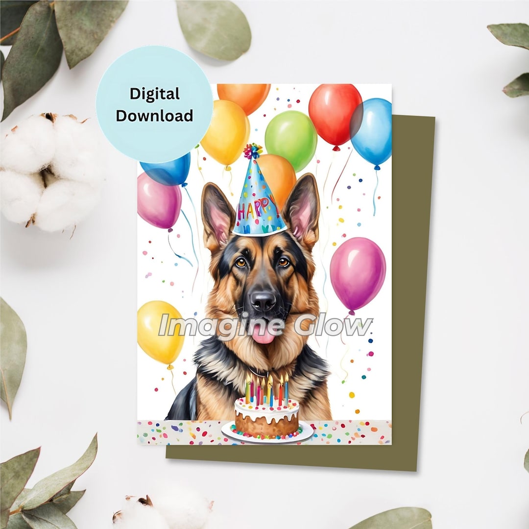 German Shepherd Birthday Card Happy Birthday Card Party Greeting Card ...