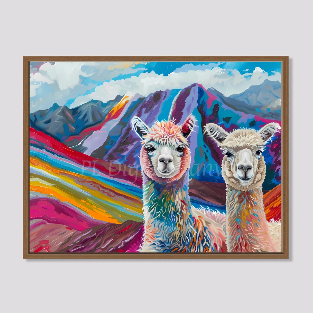 Palcoyo Rainbow Mountain Alpacas Colorful Printable Art Mountain Art ...