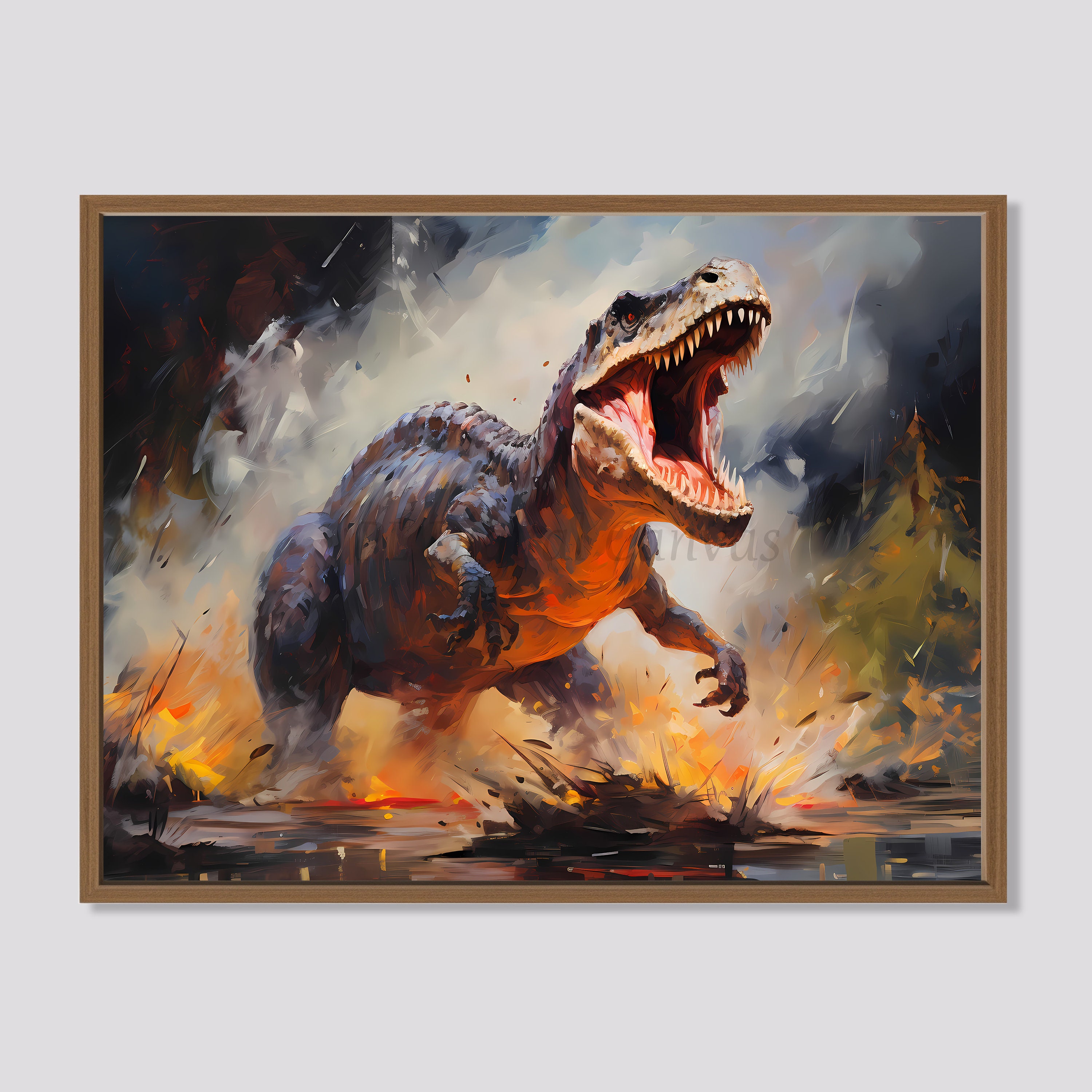 Tyrannosaurus Rex Painting, Dinosaur Printable Art, Oil Painting, Wall ...