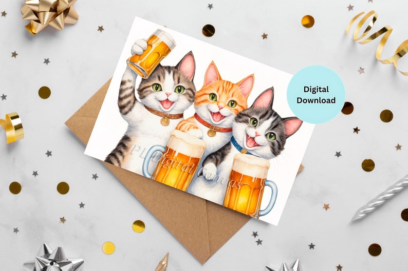 Cheers Card Congratulation Card Printable Birthday Card Cats Drinking ...