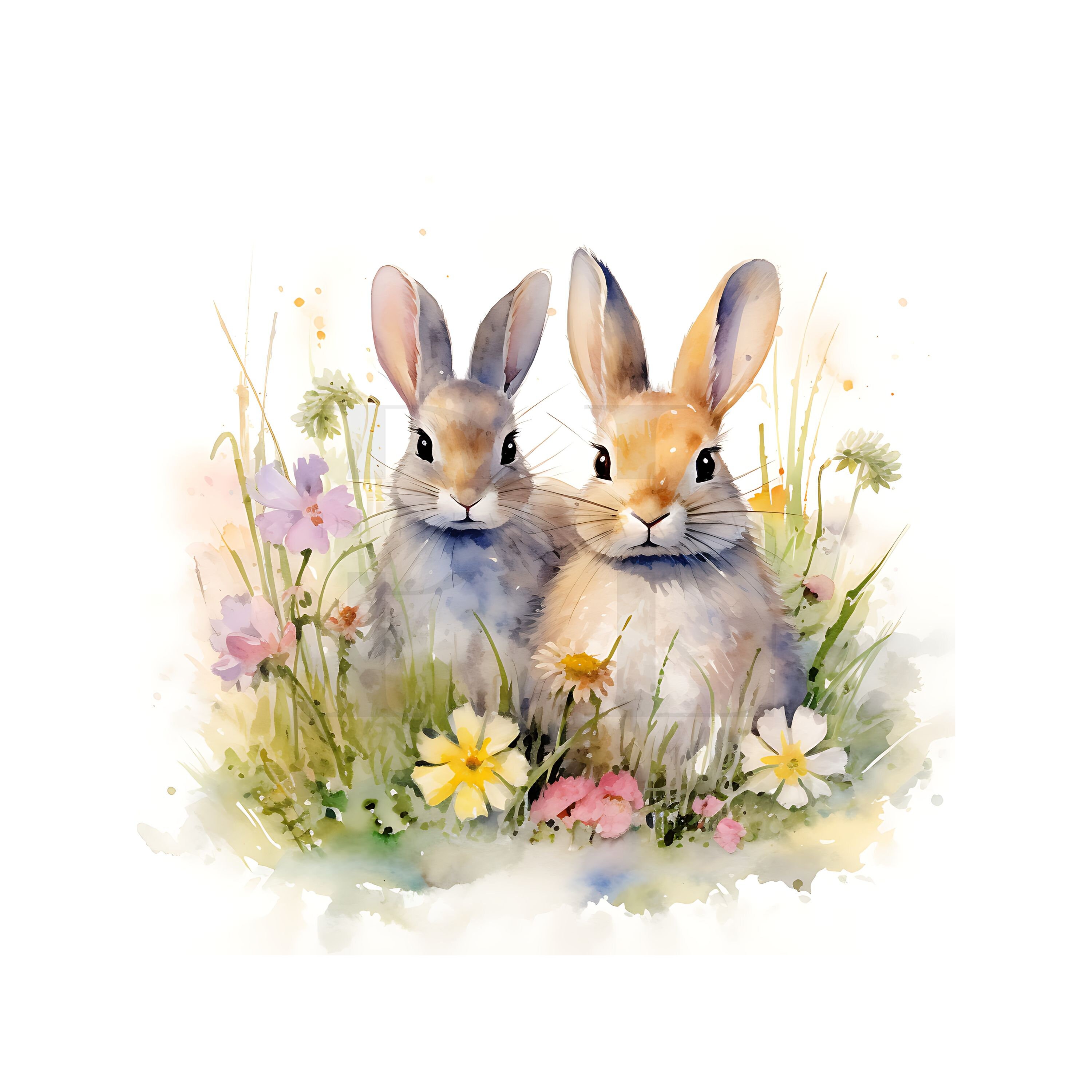 Cute Easter Bunny Clipart Easter Rabbits Pairs Floral Printable Art ...