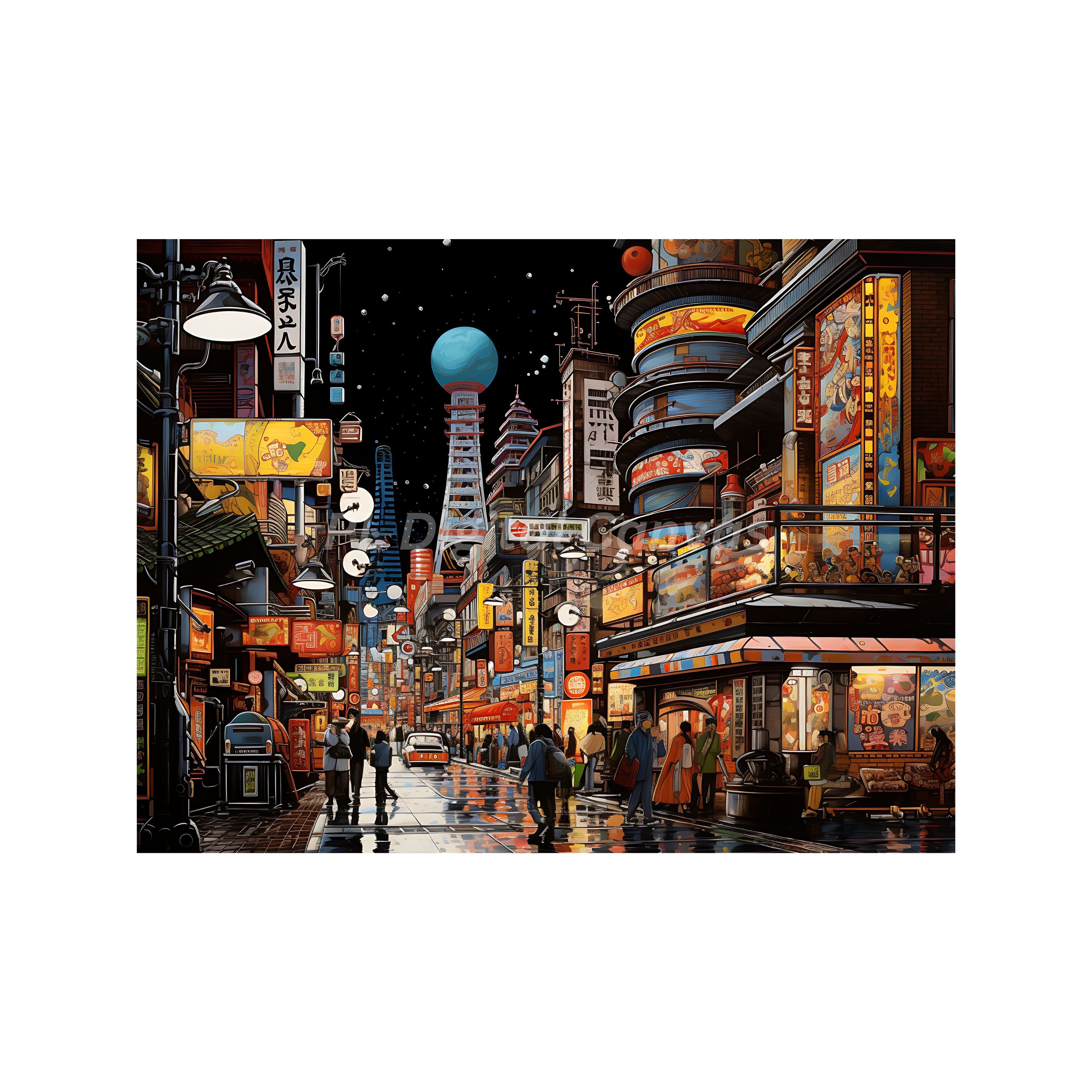 Japan Night View Tokyo Street Japanese Painting Printable Art Instant ...