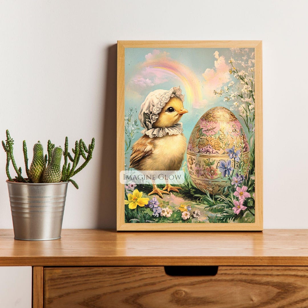 Baby Chick Easter Egg Hunt Art Print Vintage Spring Flower Print Easter ...
