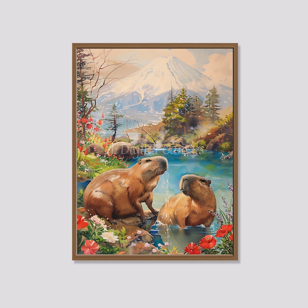 Capybaras Hot Spring Wall Art Funny Bathroom Wall Decor Japanese Wall ...