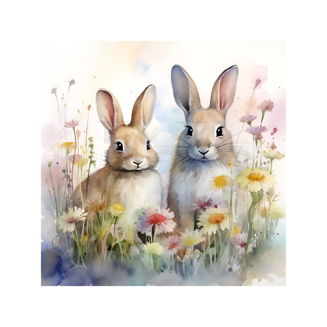Cute Easter Bunny Clipart Easter Rabbits Pairs Floral Printable Art ...