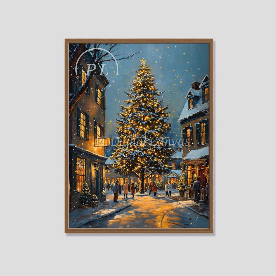 Christmas Street Print - Big Christmas Tree on the Street - Winter ...