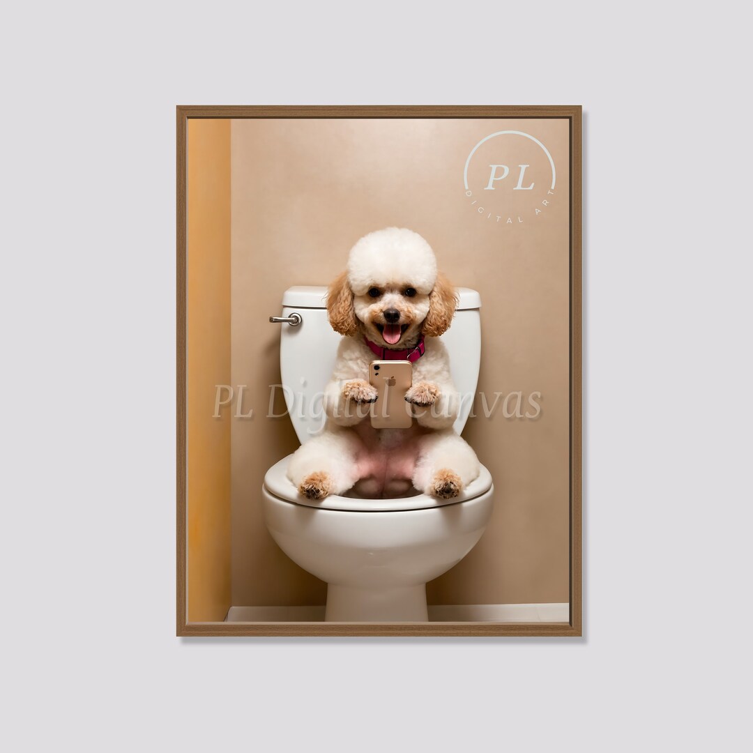 Poodle in Toilet Artwork Funny Bathroom Wall Decor Phone Printable Art ...