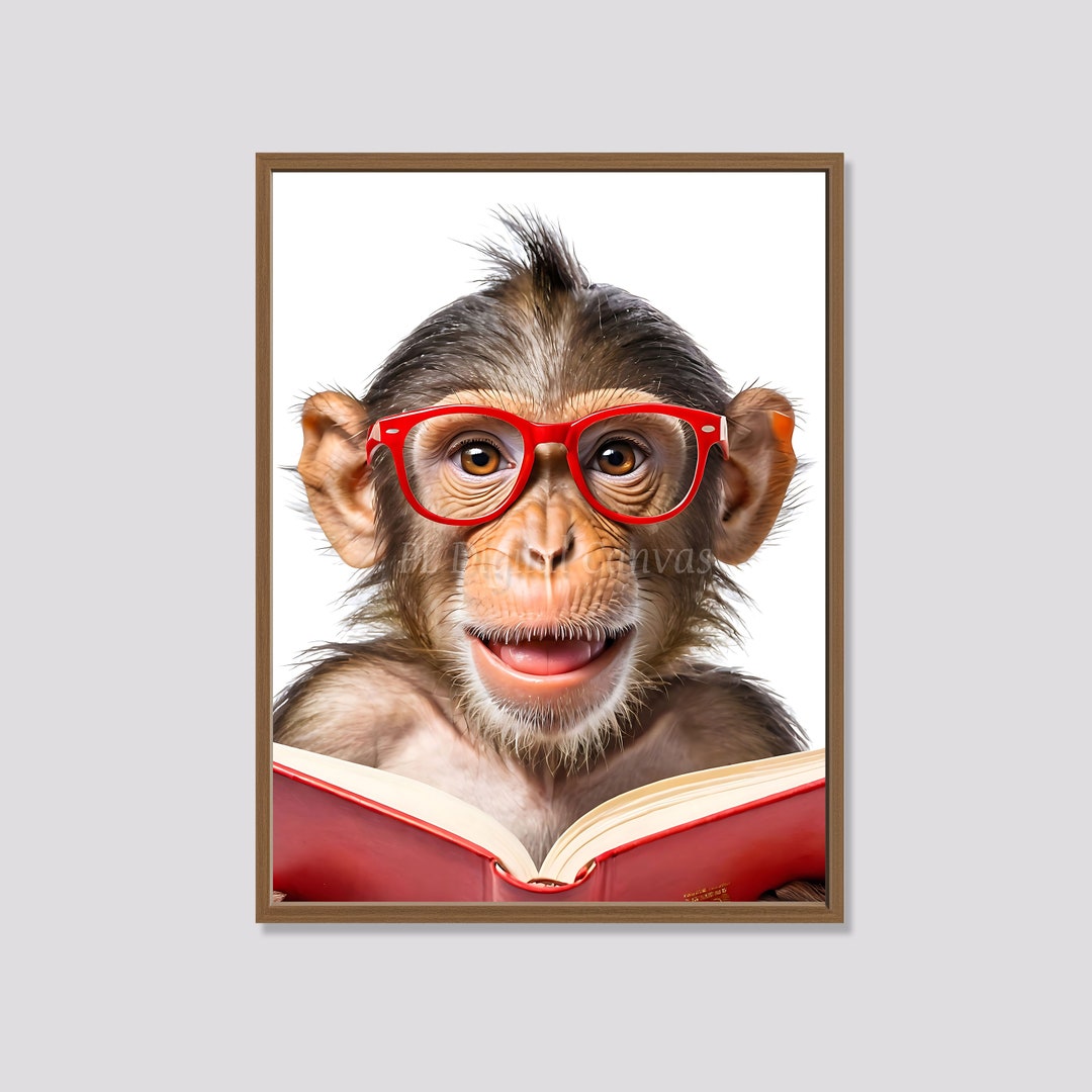 Monkey Reading Artwork | Reading Nook Wall Art | Bedroom Wall Decor ...