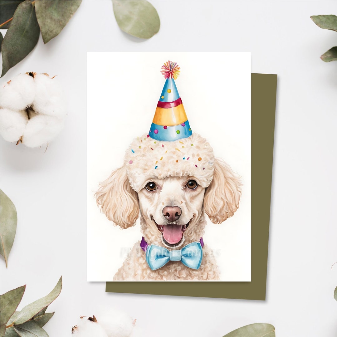 Poodle Birthday Card Happy Birthday Card Party Greeting Card ...
