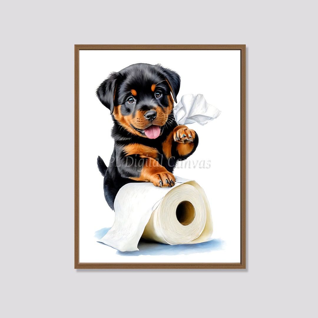 Rottweiler Puppy in Toilet Artwork - Kid Bathroom Wall Decor ...