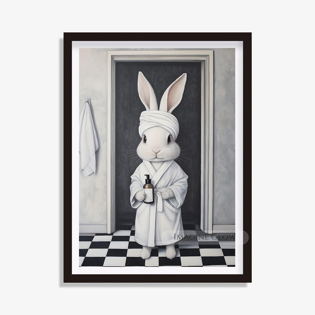 Bunny Bathroom Art Funny Rabbit Restroom Poster Bunny Bath Tub Print ...
