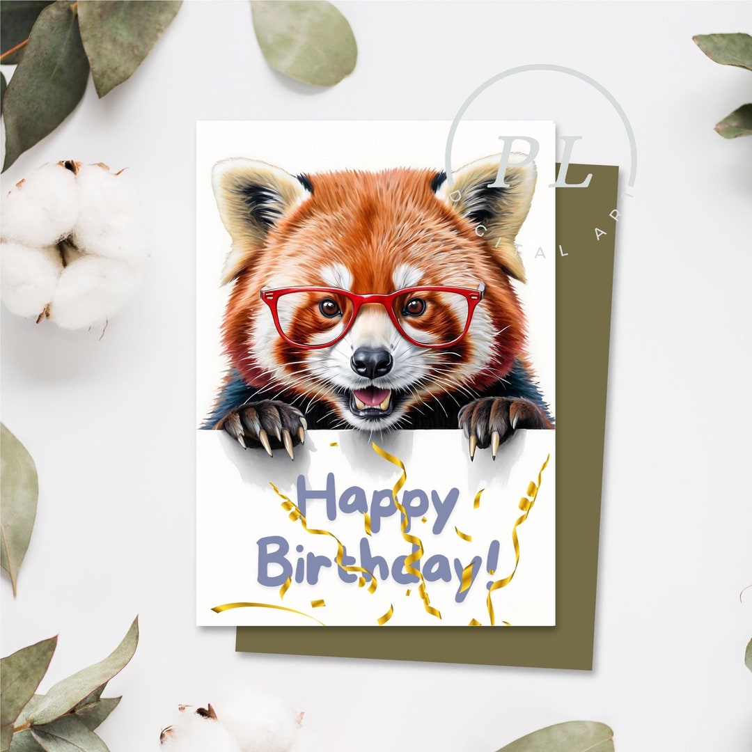Red Panda Card | Happy Birthday Card | Greeting Card | Digital Download ...