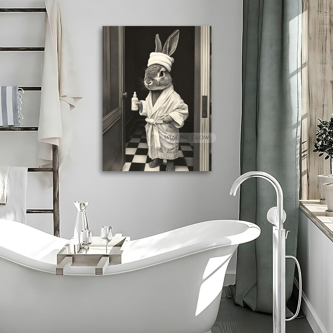 Bunny Bathroom Art Print Funny Rabbit Restroom Poster Bunny Bath Time ...