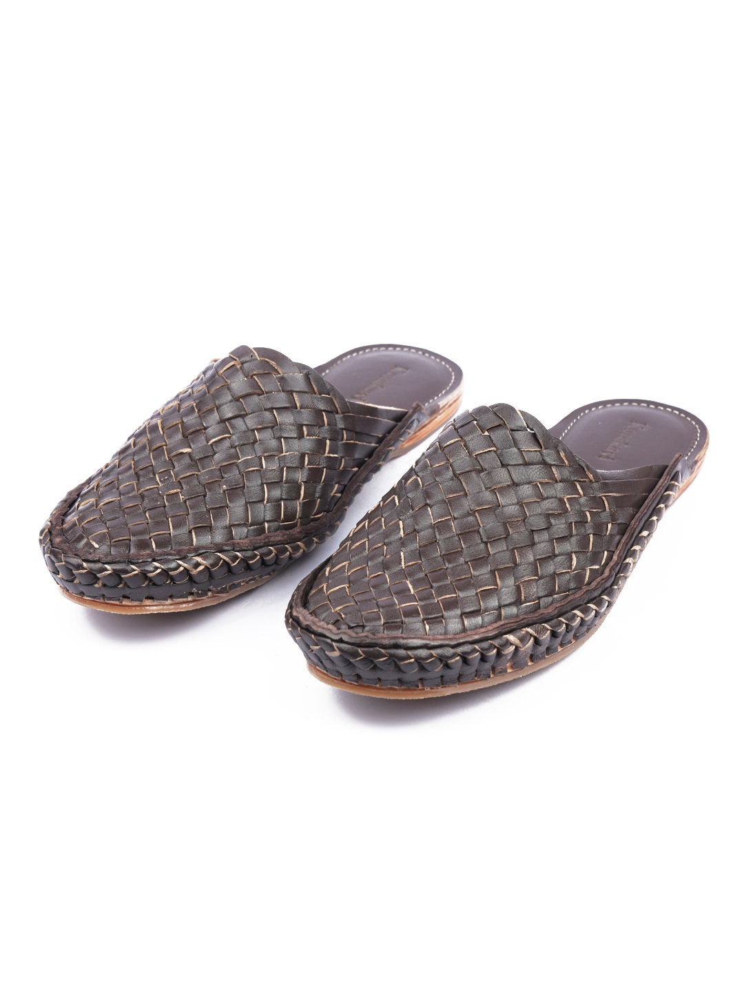 Men's Vintage Woven Mule Sandals | Wedding Dark Brown Sandals ...