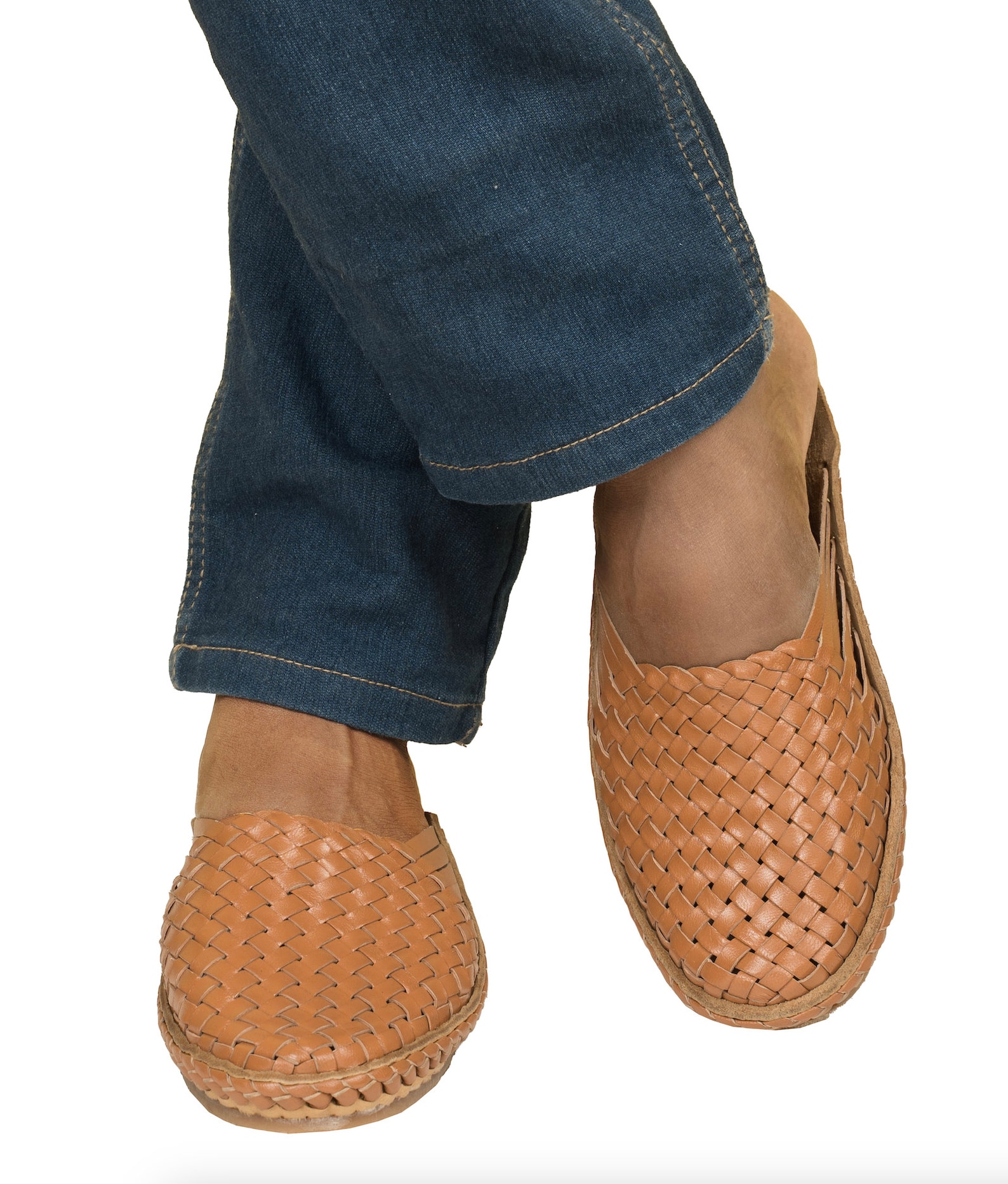 Mens Woven Leather Mule Slides - Traditional Indian Kolhapuri Leather ...