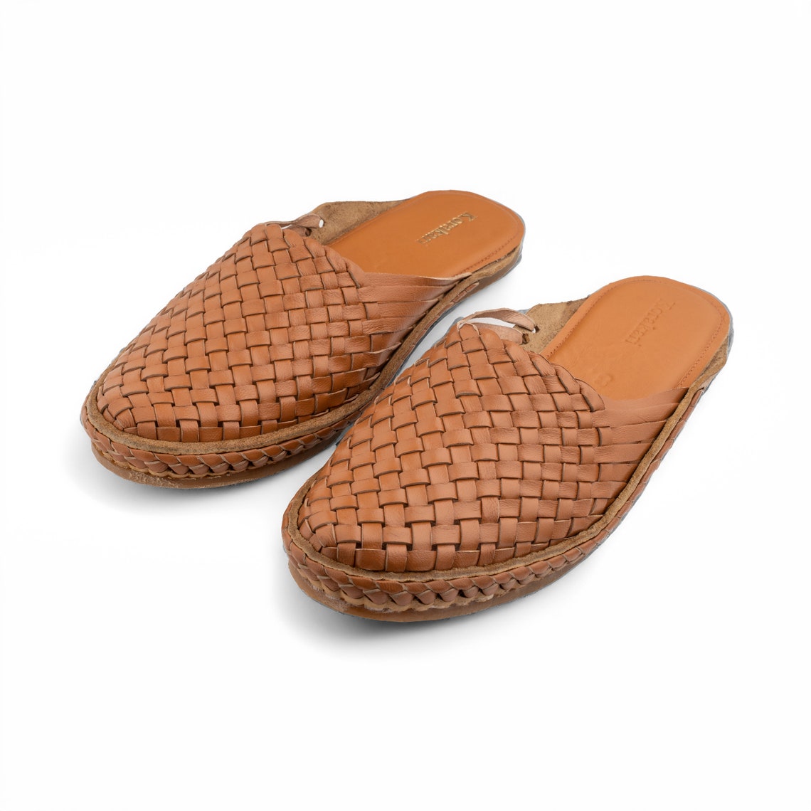 Mens Woven Leather Mule Slides - Traditional Indian Kolhapuri Leather ...
