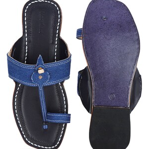Blue Denim Dapper Mens Modern Blue Denim Kolhapuri Chappal With Blue ...